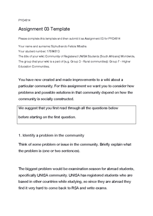 Assessment PYC4814 - PSYCHOPATHOLOGY ASSESSMENT THREE NAME: HLENGIWE ZIYANDA ZAMA SURNAME ...