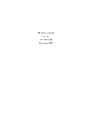 Acc 405 module 3 short paper - Module 3 Short Paper Module 3 Short Paper ACC 405 Rebecca Beaudry ...