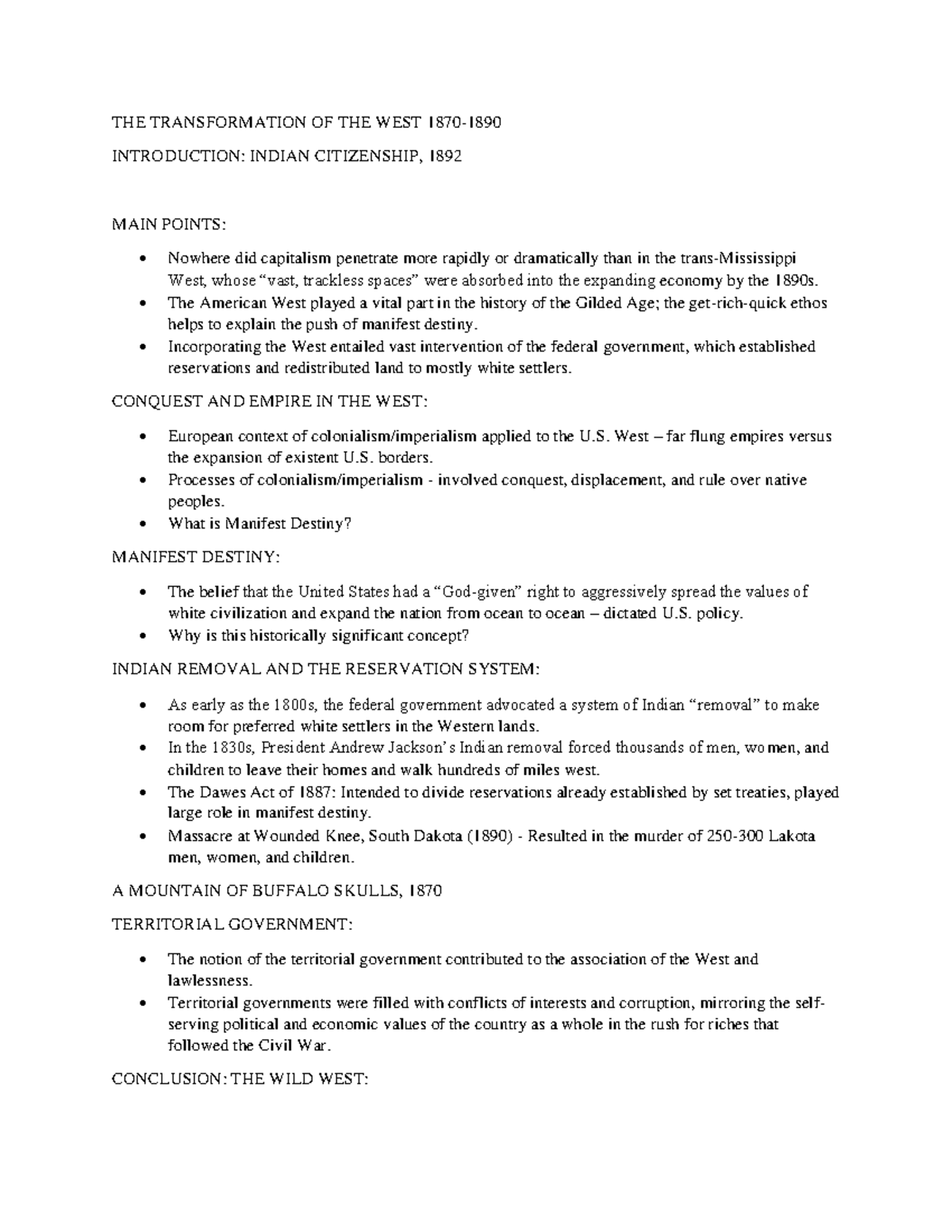 Week One (Jan 25-29) - The Transformation of the West - THE ...