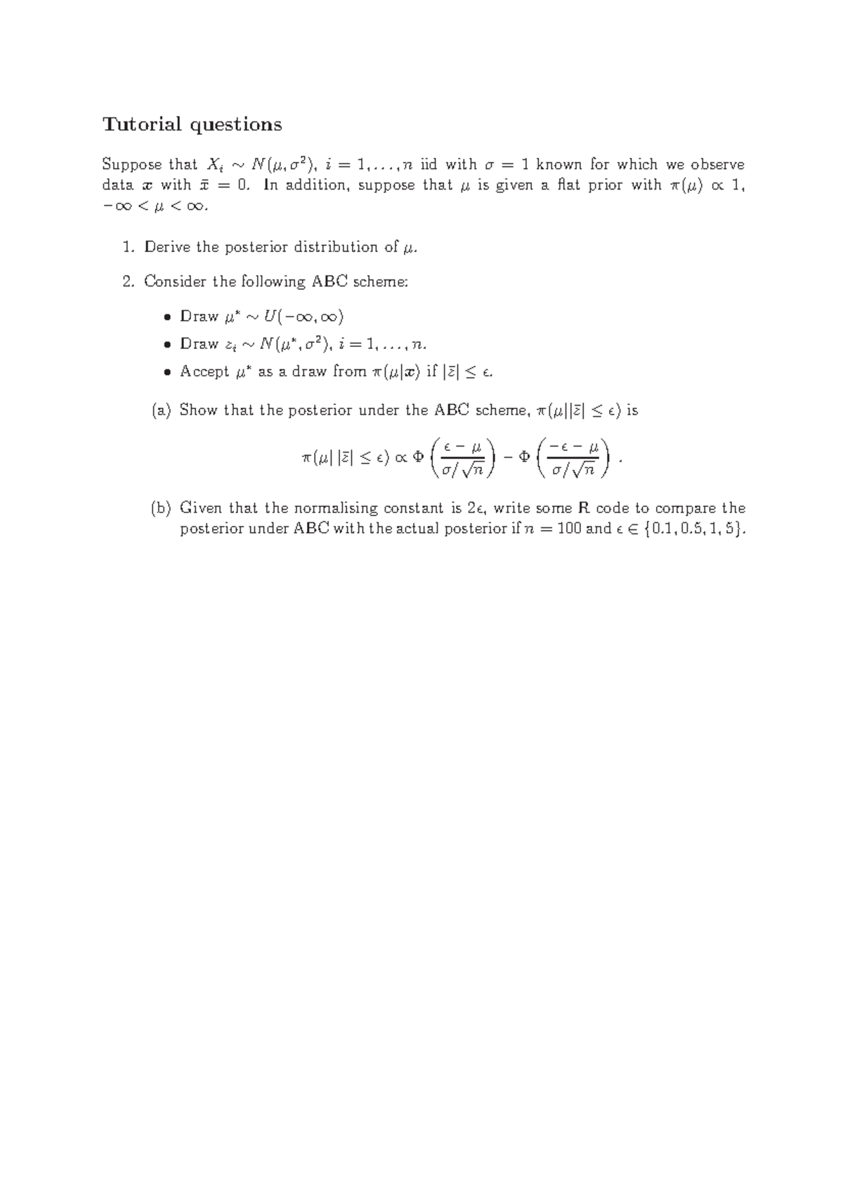 MAS8951 2017-2018 Tutorial Questions 5 - Tutorial questions Suppose ...