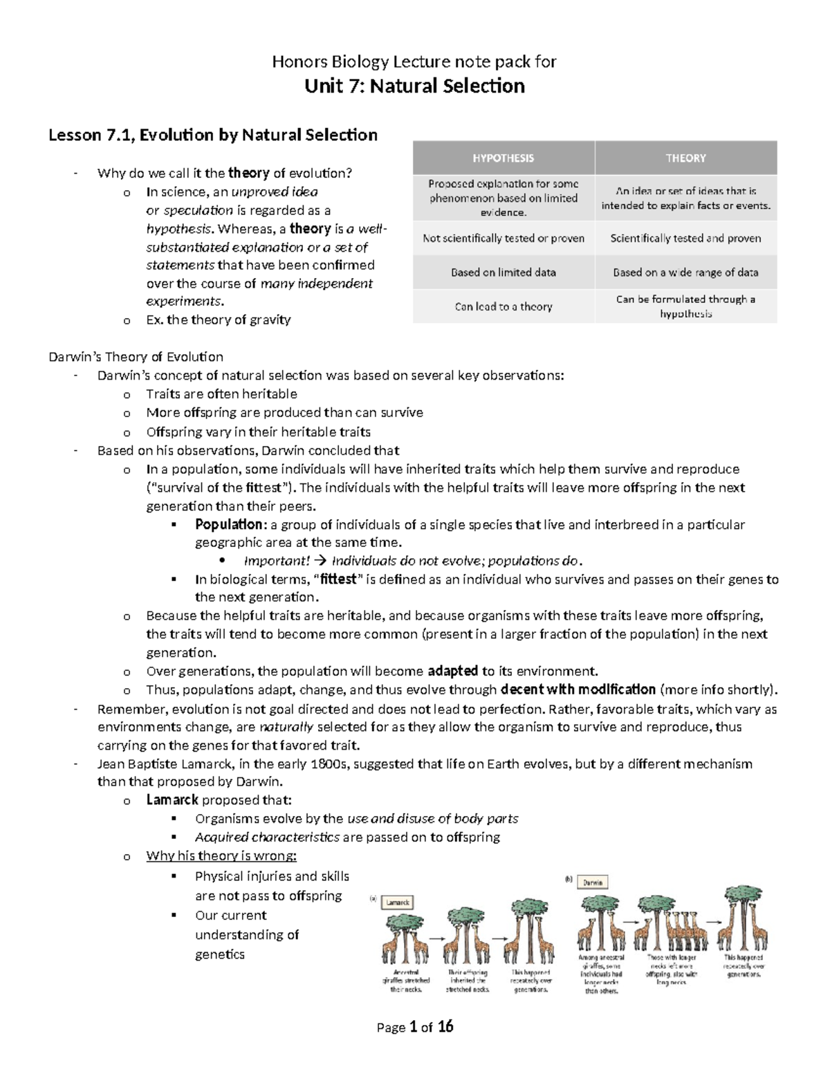 Unit 7 lecture notes Honors Bio - Honors Biology Lecture note pack for ...