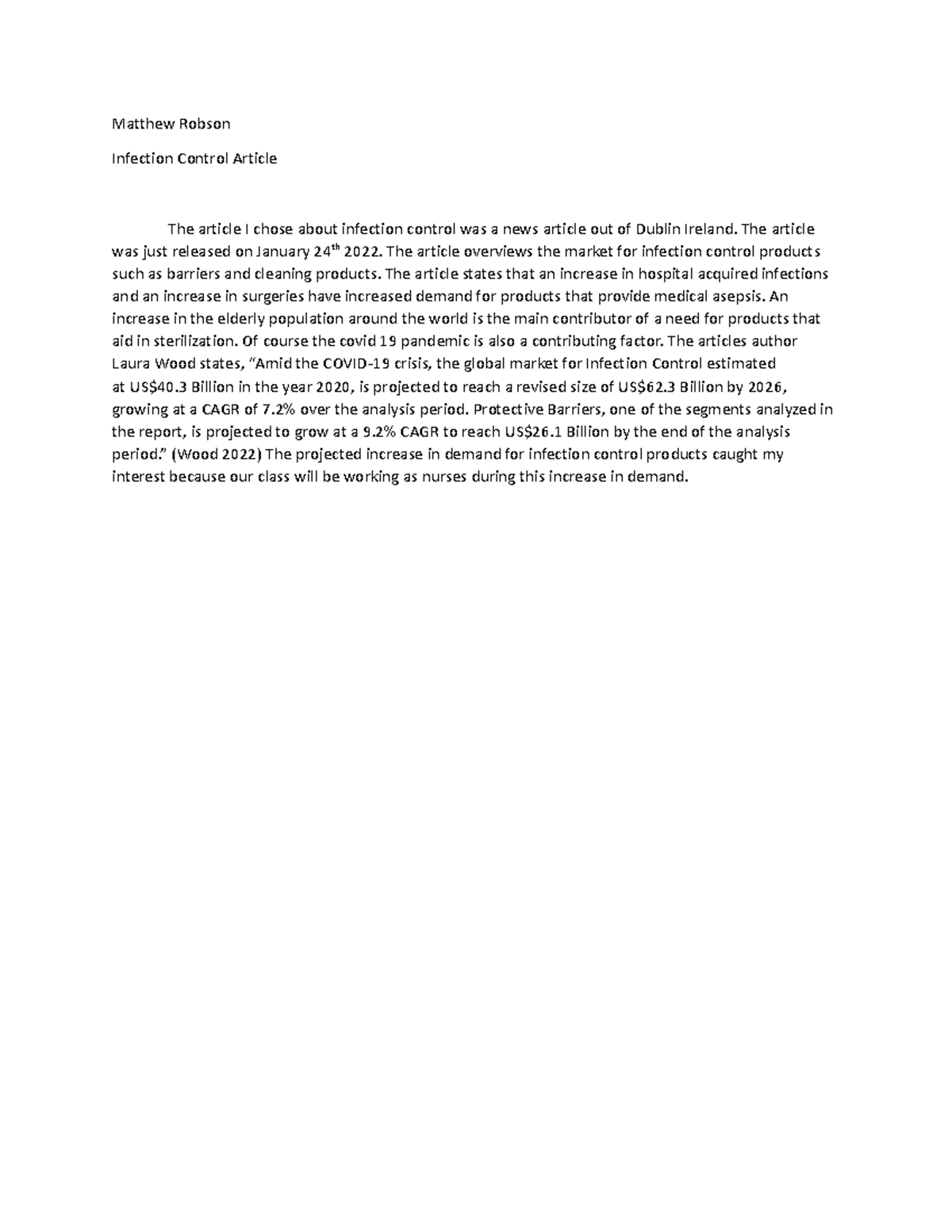 Nur 105 infection article - Matthew Robson Infection Control Article ...