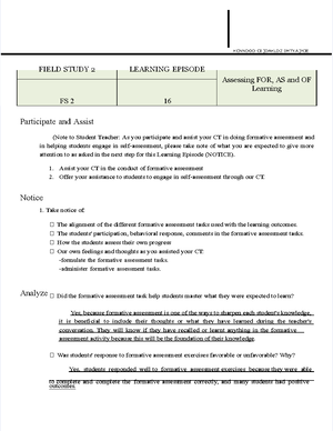 Narrative report(FS1) - ACKNOWLEDGMENT The field study student wishes to express her heartfelt ...