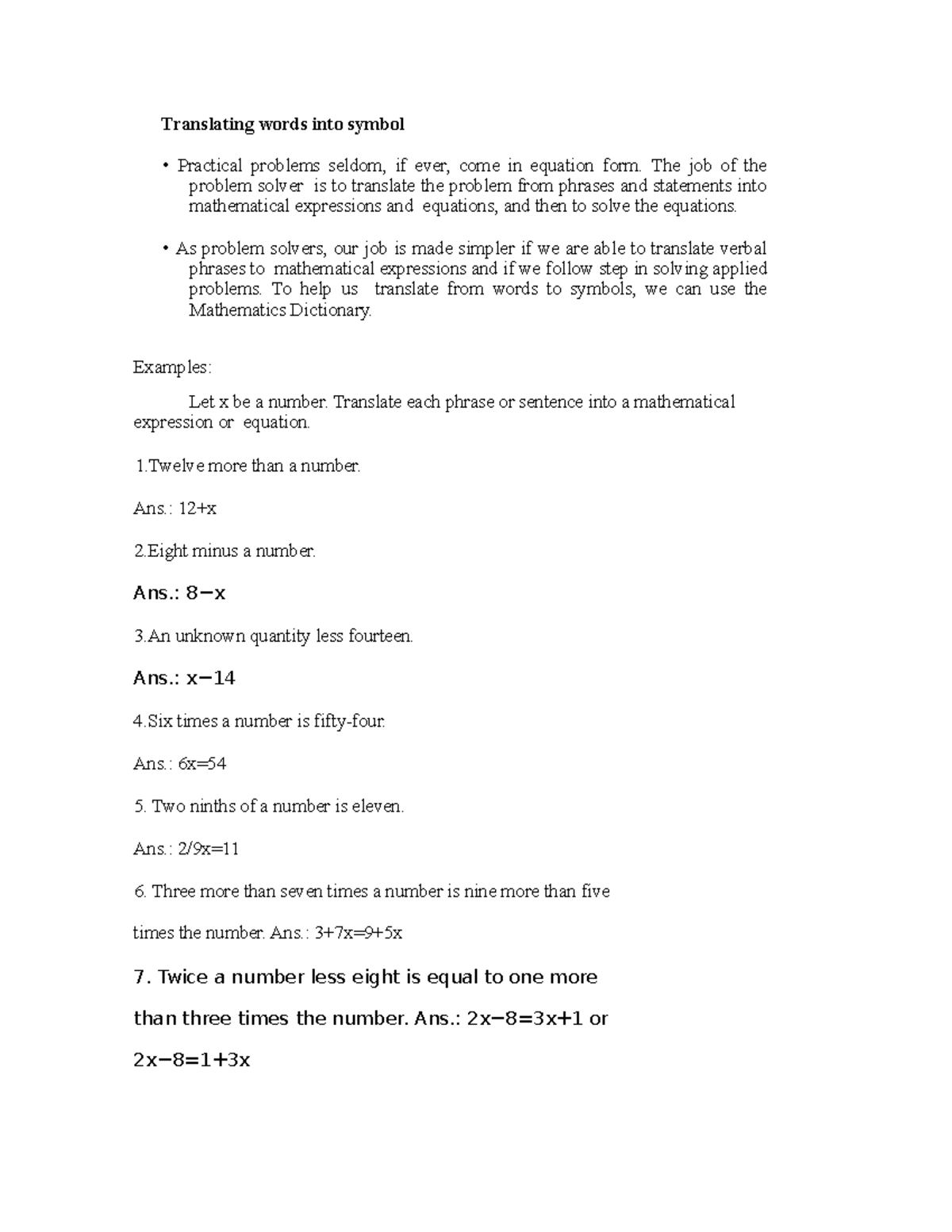 Translating words into symbol - Translating words into symbol Practical ...