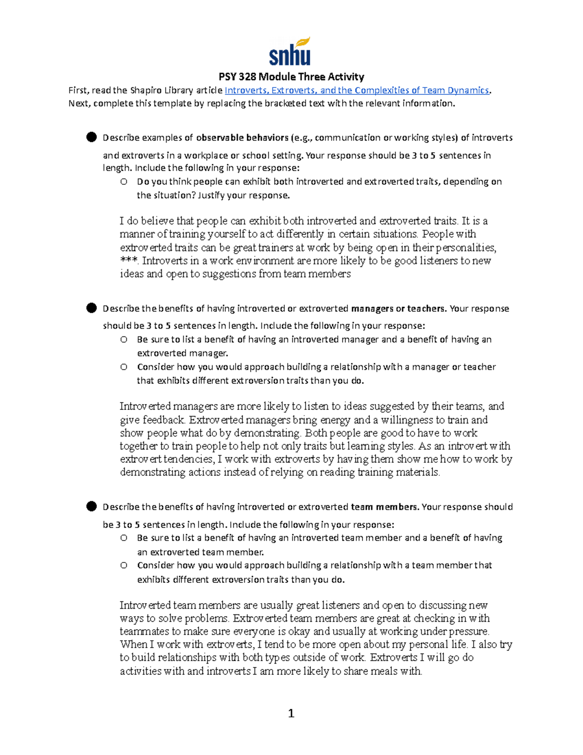 PSY 328 Module Three Activity - PSY 328 Module Three Activity First ...