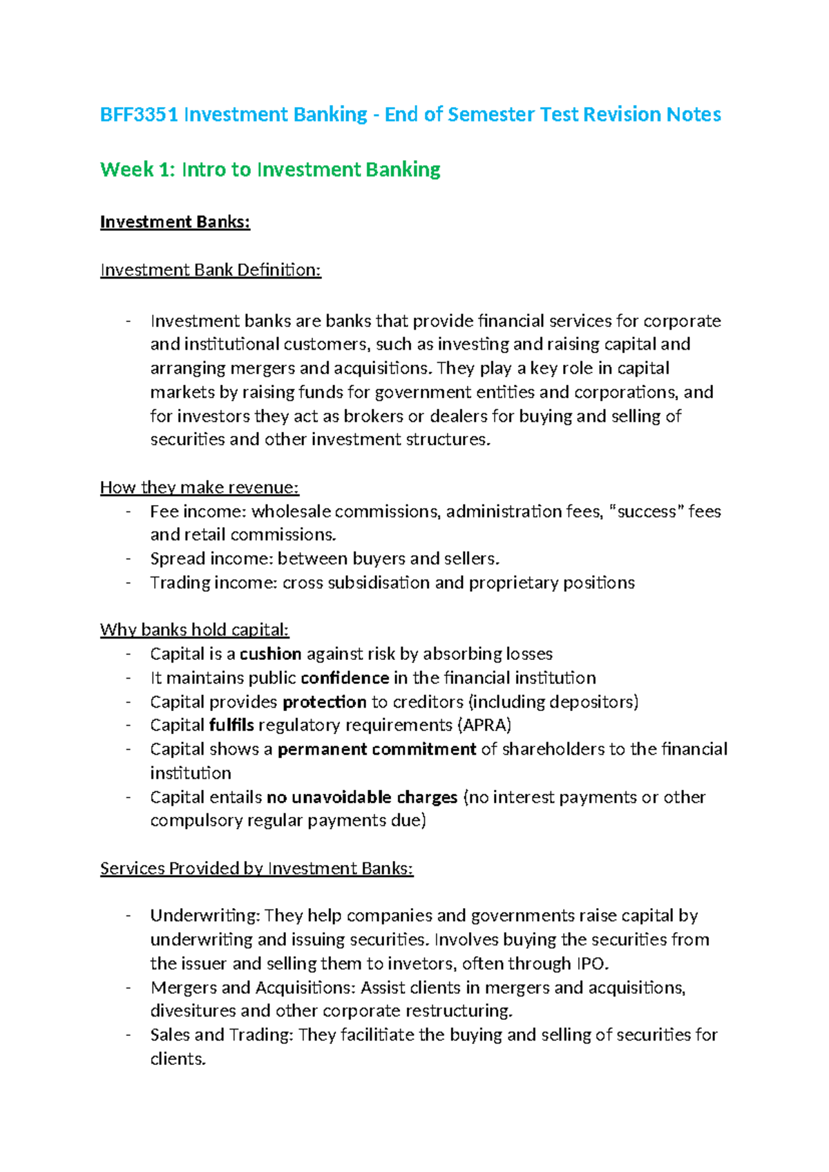 EXAM BFF3351 Notes - BFF3351 Investment Banking - End of Semester Test ...