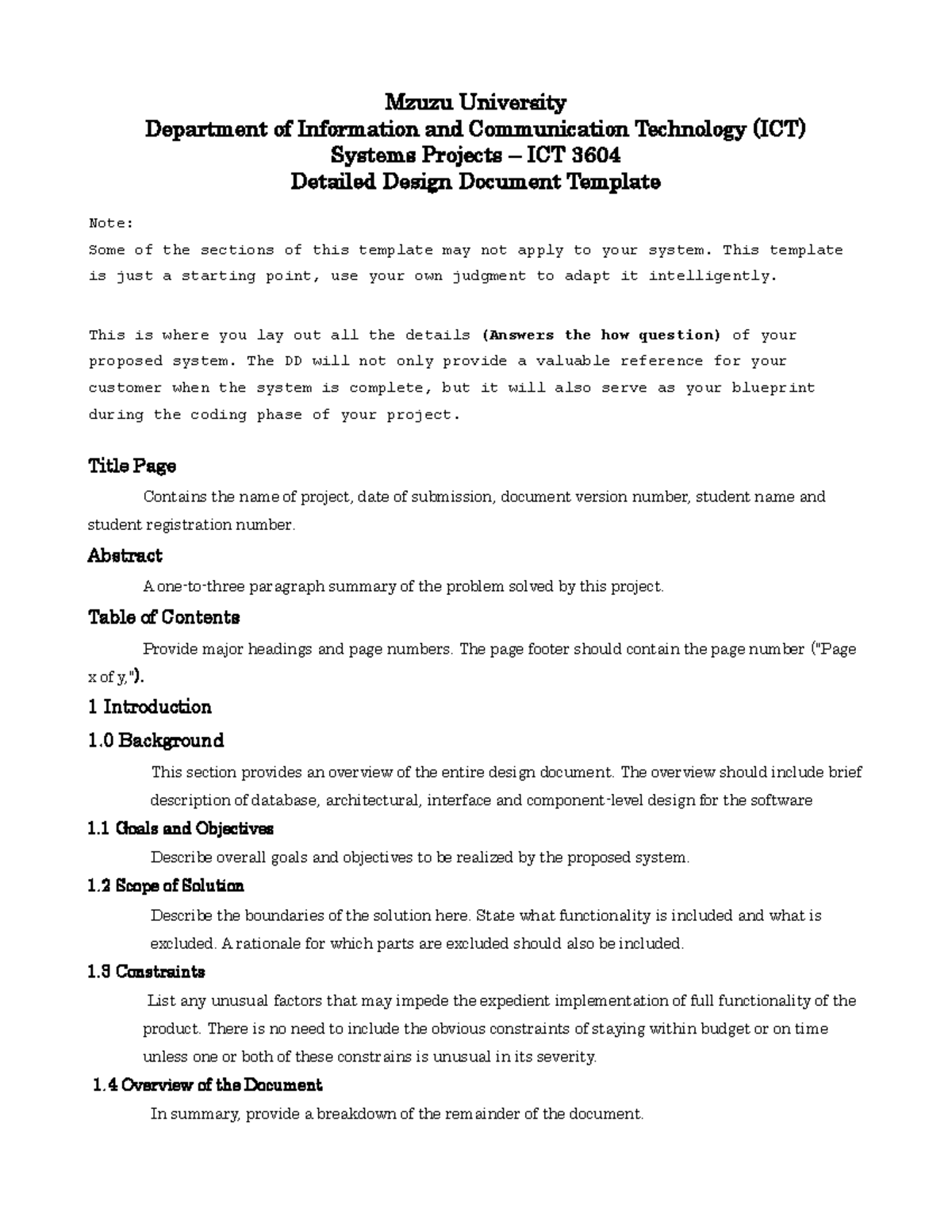 Detailed Design Template - Group Projects 2023 - Mzuzu University ...