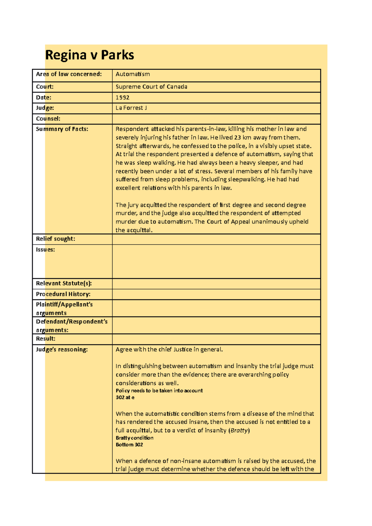 R v Parks - Detailed case brief, including paragraph/page references ...