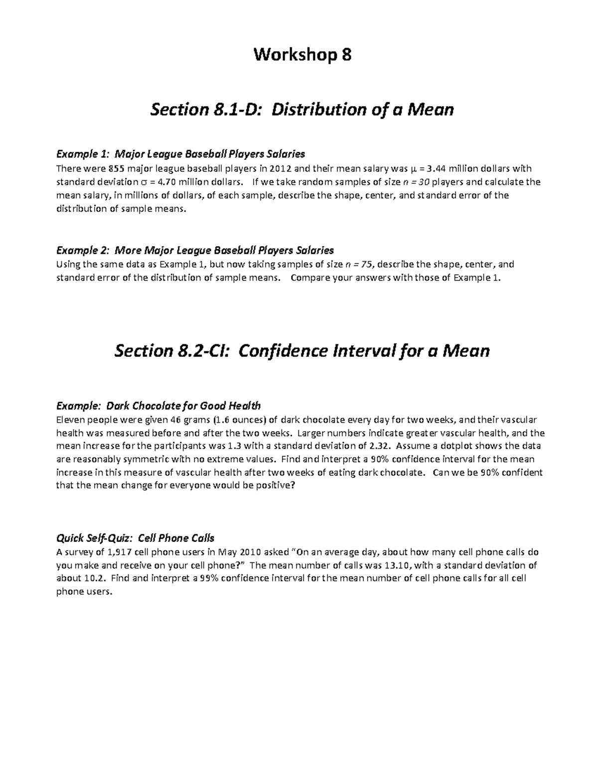 Workshop 8 S2 2023 1 Tutorial Workshop 8 Section 8 D Distribution Of A Mean Example 1