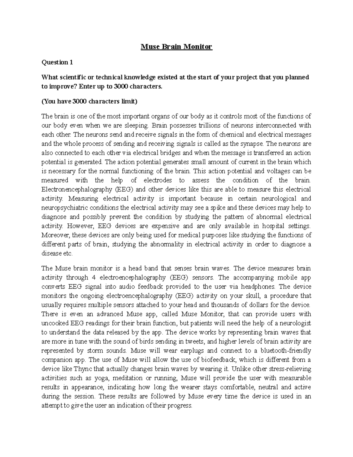 Muse Brain - Summary and review - Muse Brain Monitor Question 1 What ...