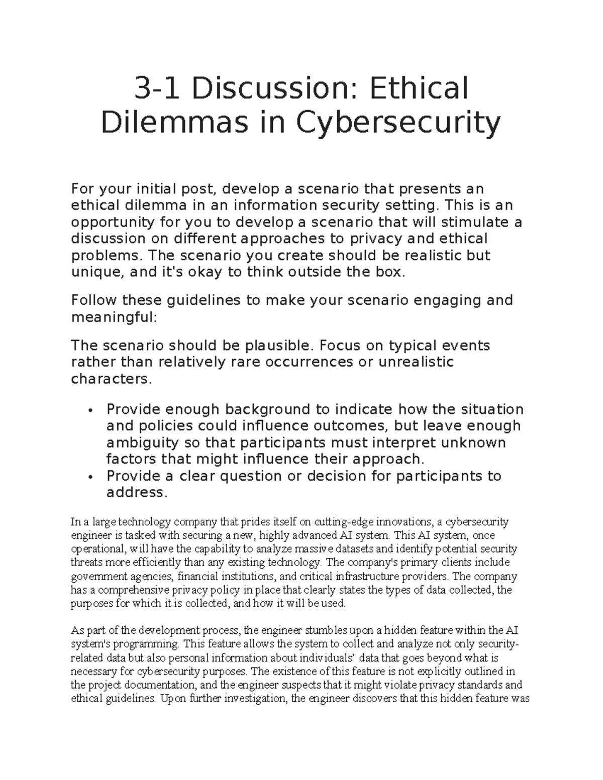 3-1 Discussion- Ethical Dilemmas in Cybersecurity - 3-1 Discussion ...