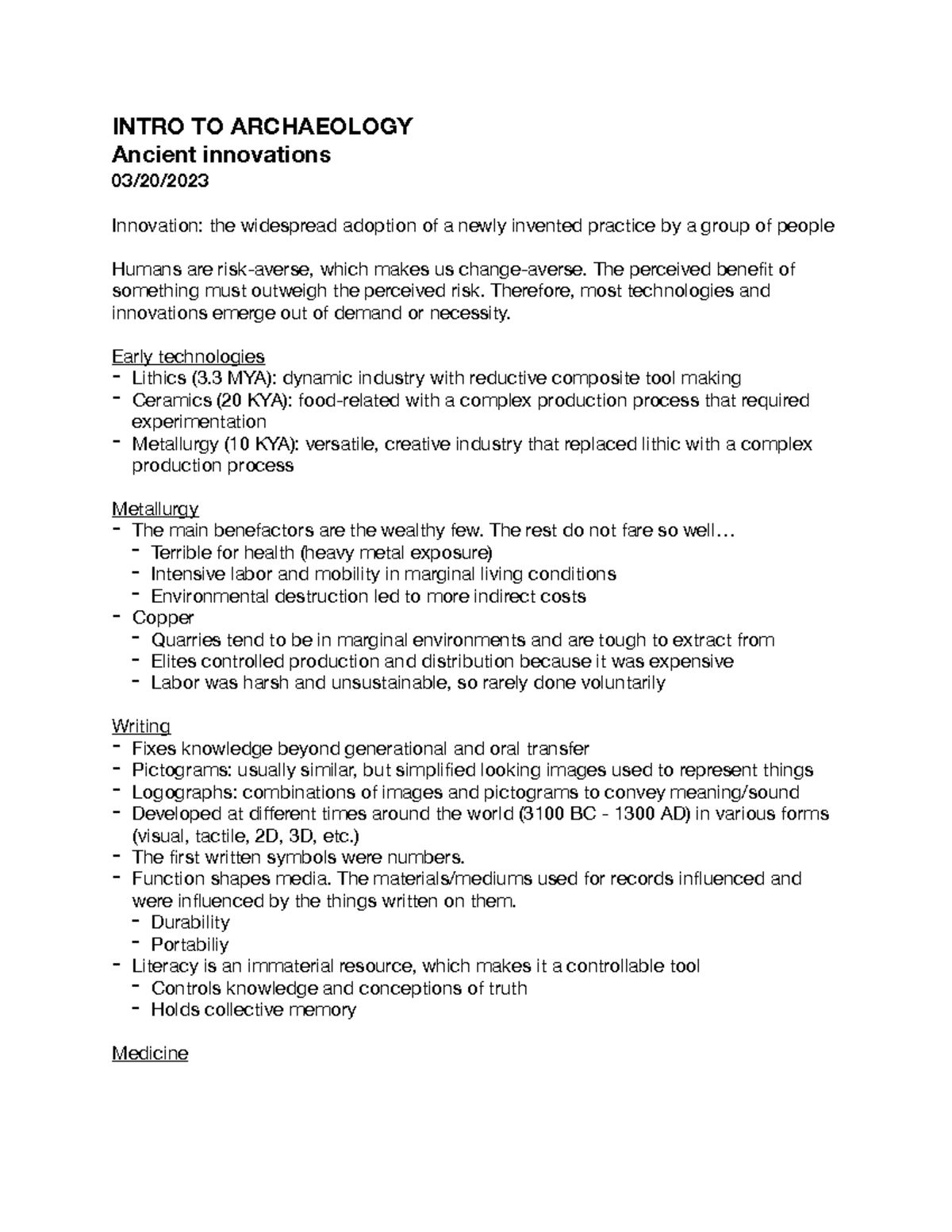 Ancient innovations - Prof. Sarah Baitzel - INTRO TO ARCHAEOLOGY ...