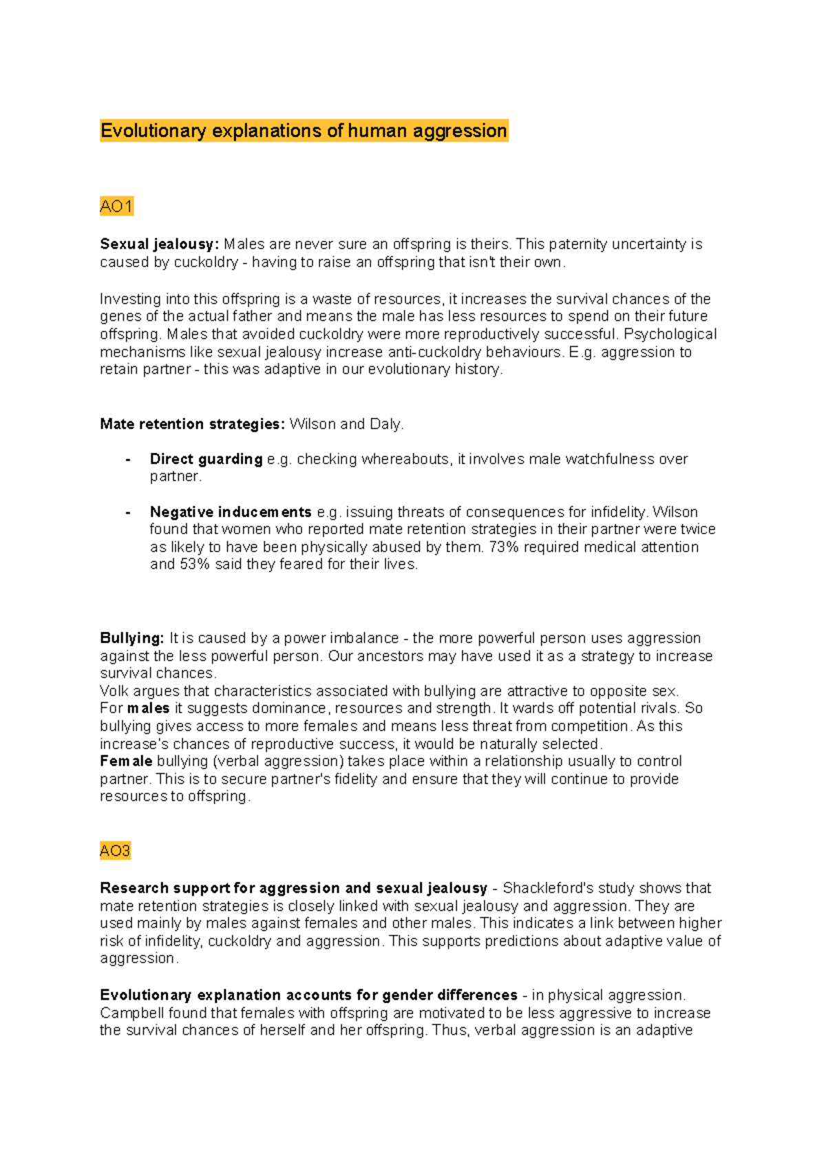 Evolutionary explanations of human aggression - Evolutionary ...