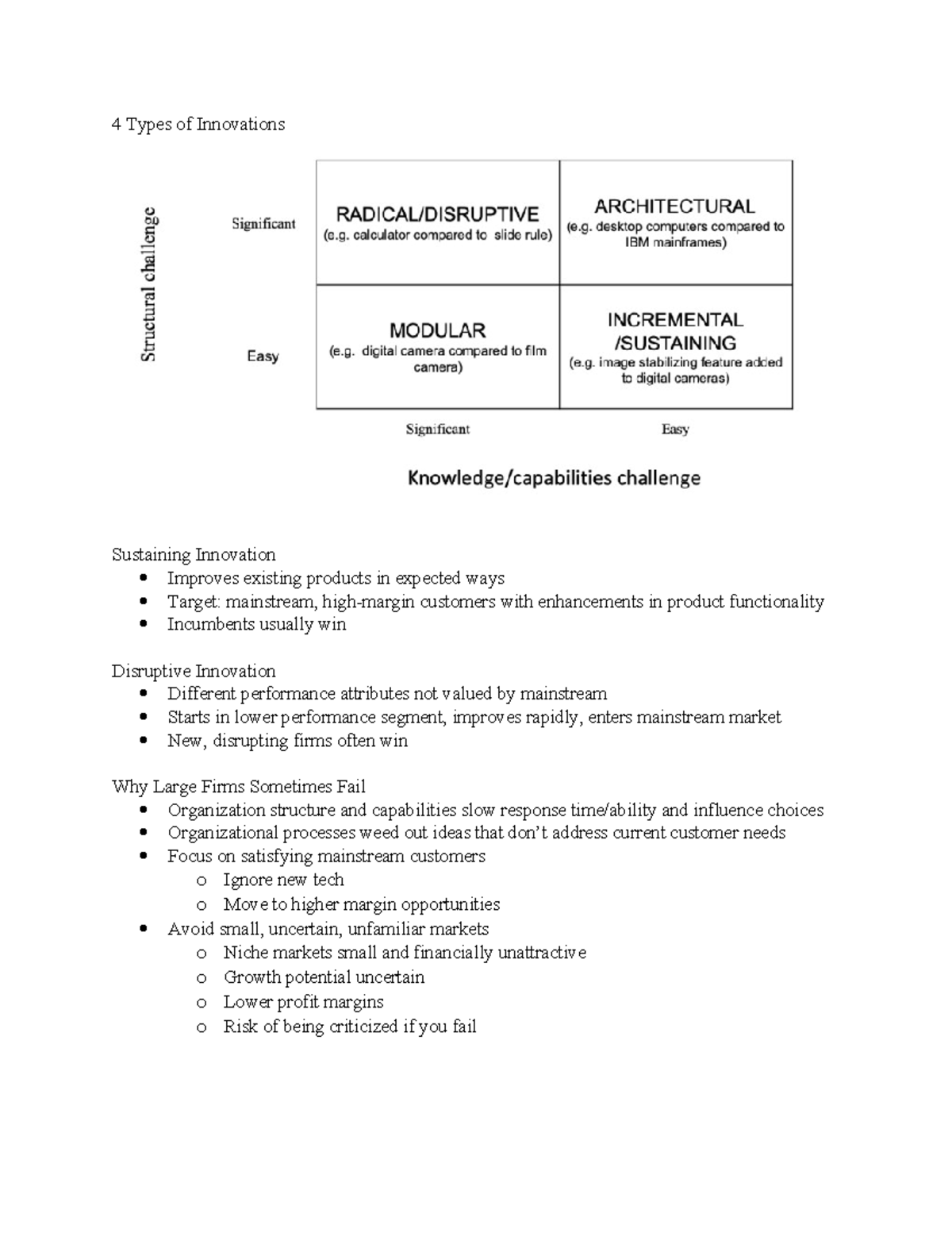 BU111 12 - Lecture notes - 4 Types of Innovations Sustaining Innovation ...
