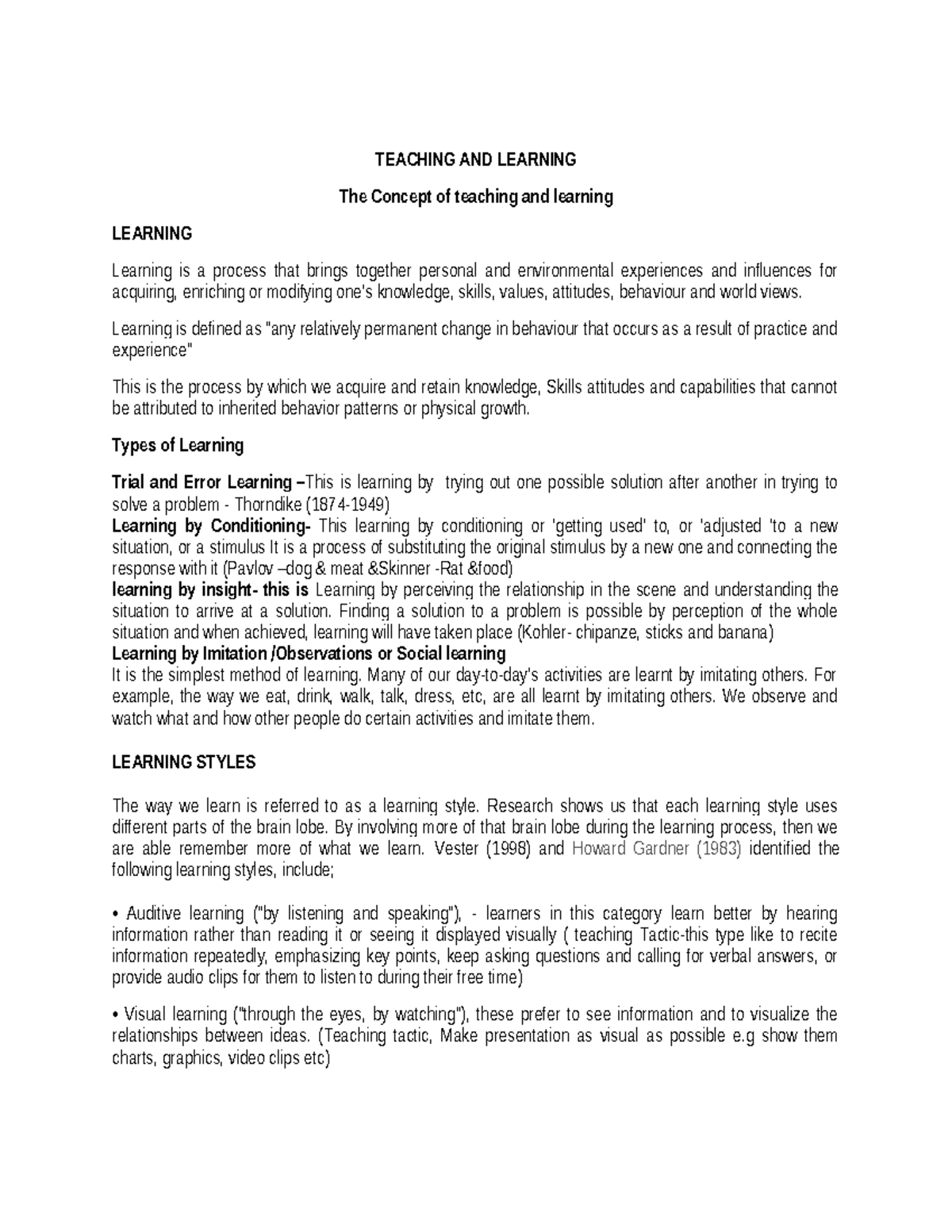 General Teaching Methods - TEACHING AND LEARNING The Concept of ...