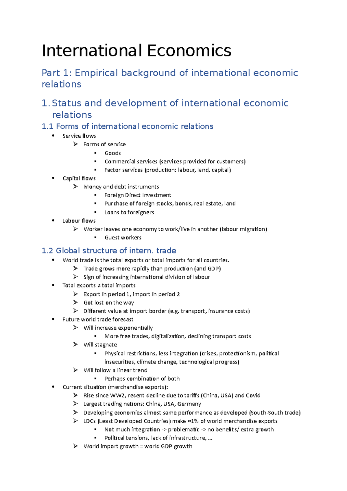 International Economics - Status and development of international ...