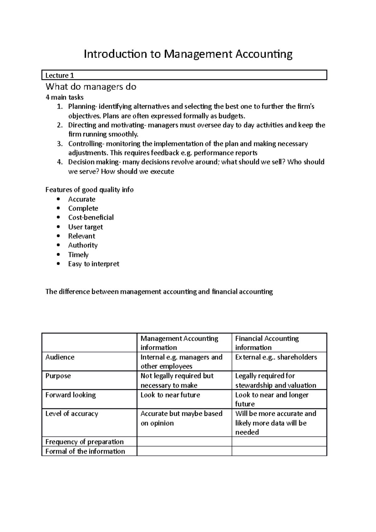 Introduction to Management Accounting - Planning- identifying ...