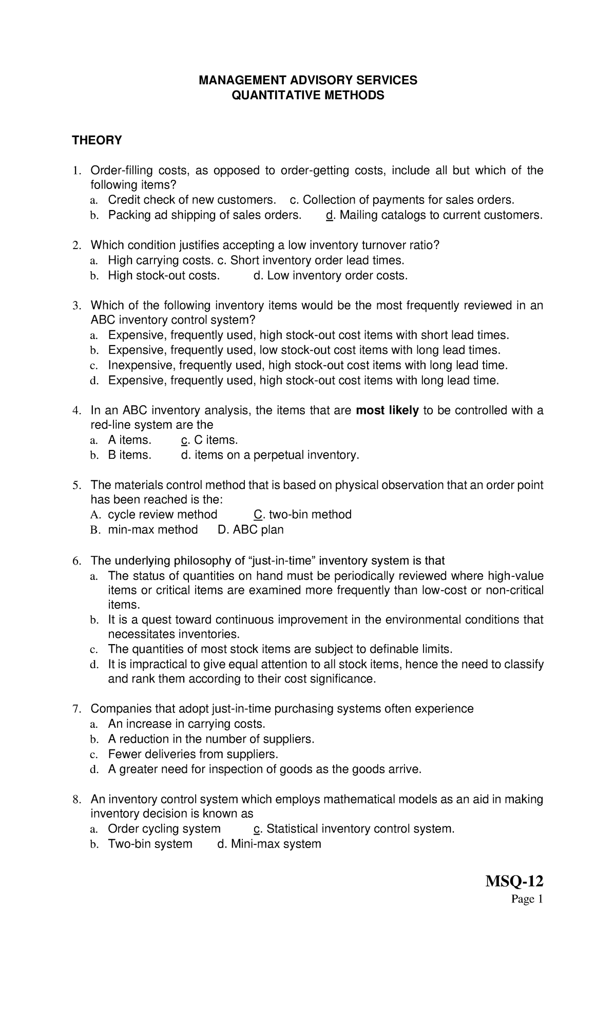 Management Advisory Services - MSQ- MANAGEMENT ADVISORY SERVICES ...