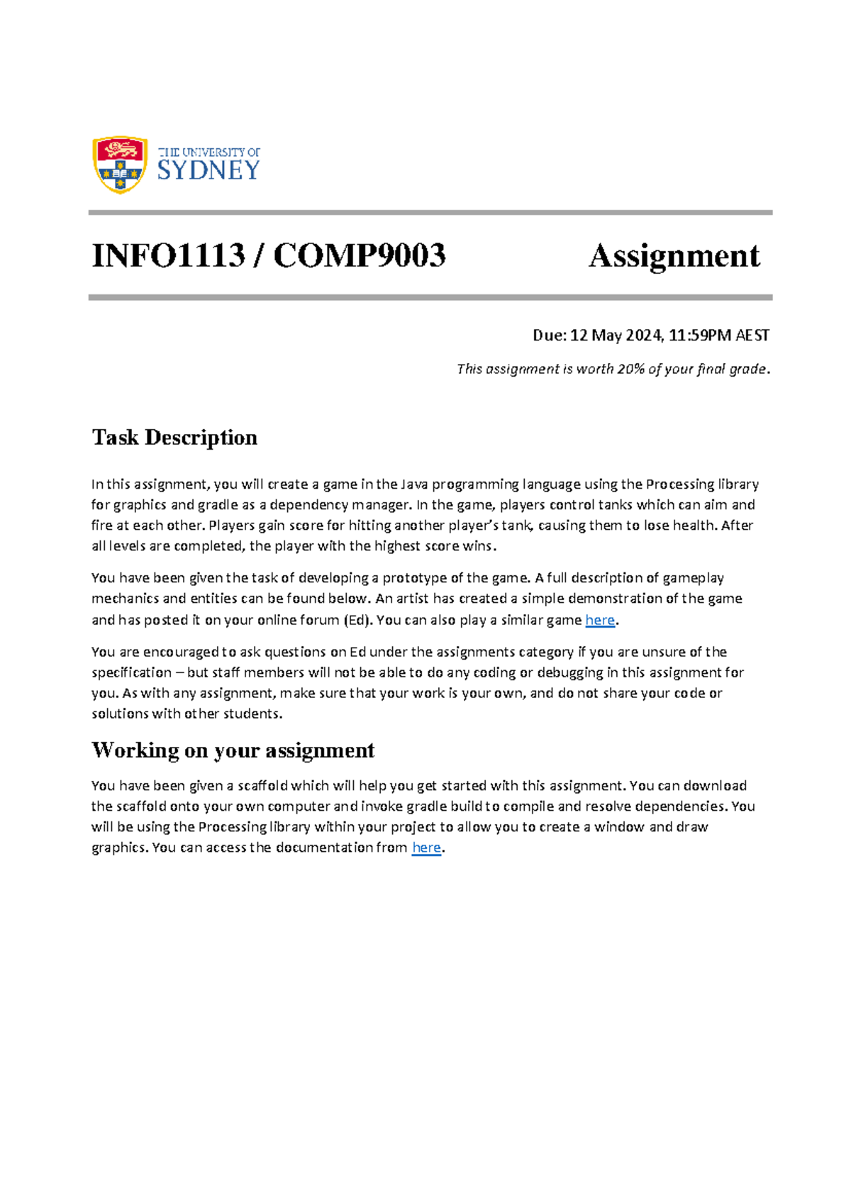 Assignment Specification 2024S1 - INFO1113 / COMP9003 Assignment Due ...