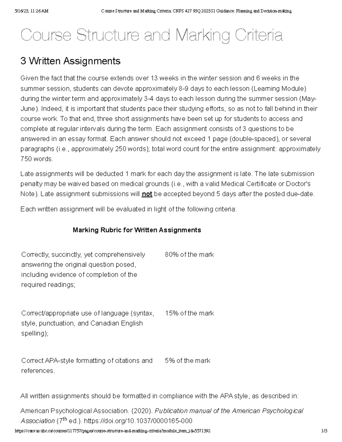 CNPS 427 Syllabus - 5/16/23, 11:26 AM Course Structure and Marking ...