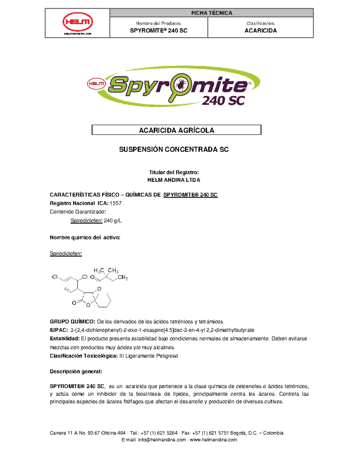 FT - Spyromite 240 SC - n/a - FICHA TÉCNICA Nombre del Producto ...