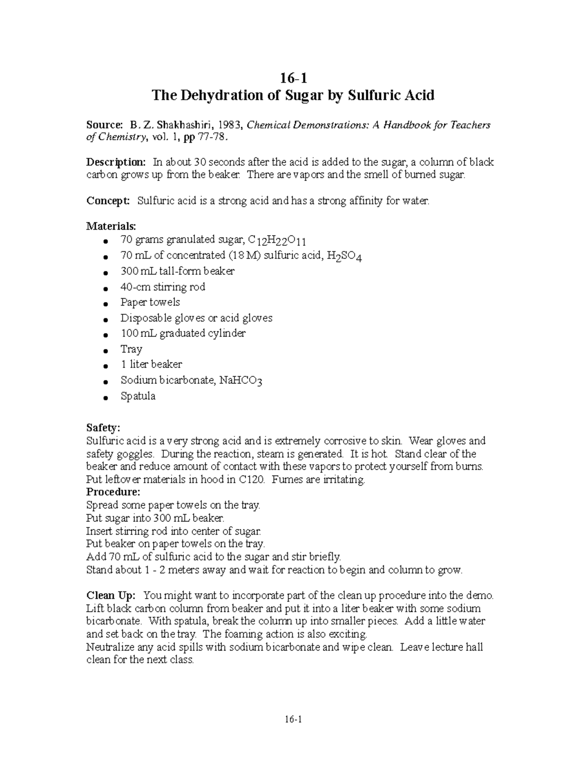 16 1 The Dehydration of Sugar by Sulfuric Acid - 16- The Dehydration of ...