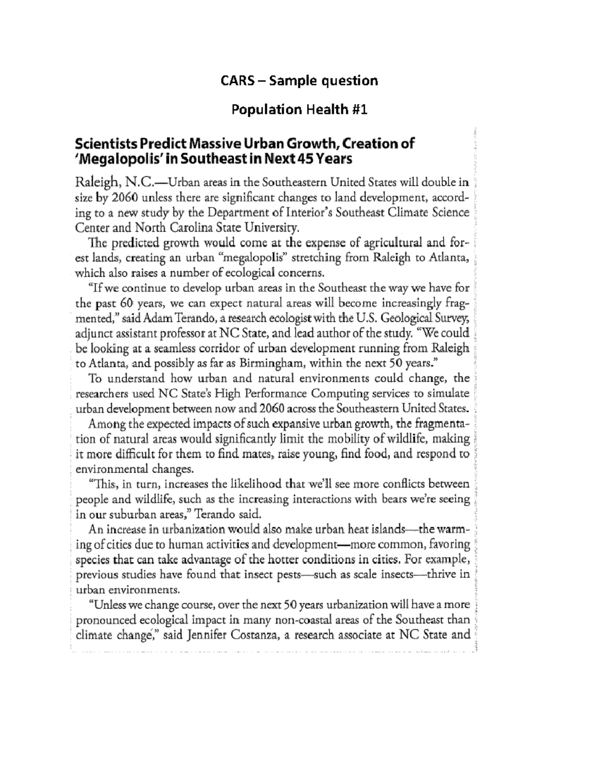 CARS question - Population Health 1 - GEY4612 - CARS – Sample question ...