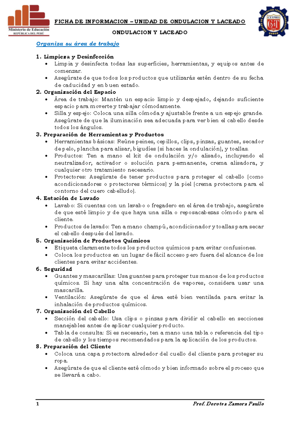 Ficha DE Informacion Ondulacion Y Laceado - ONDULACION Y LACEADO ...