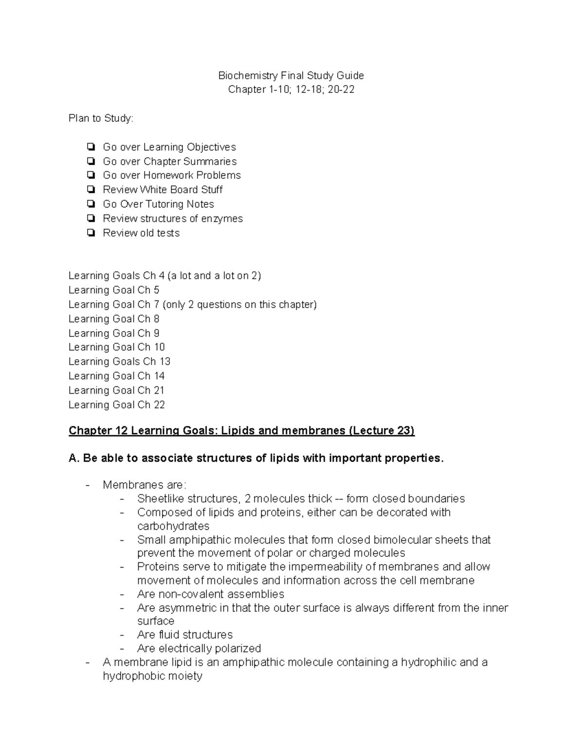 Biochemistry Final Study Guide - Biochemistry Final Study Guide Chapter ...
