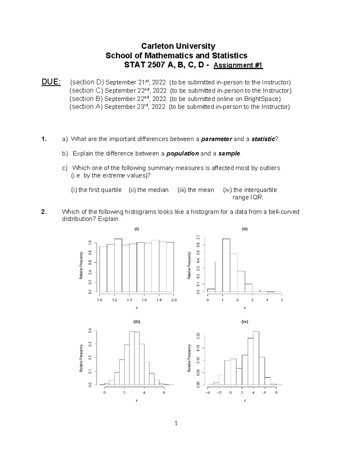 Assignment 1 - 1 Carleton University School of Mathematics and ...