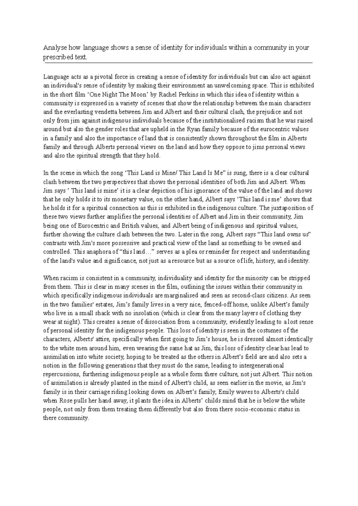 Mod A - english essay - Analyse how language shows a sense of identity ...