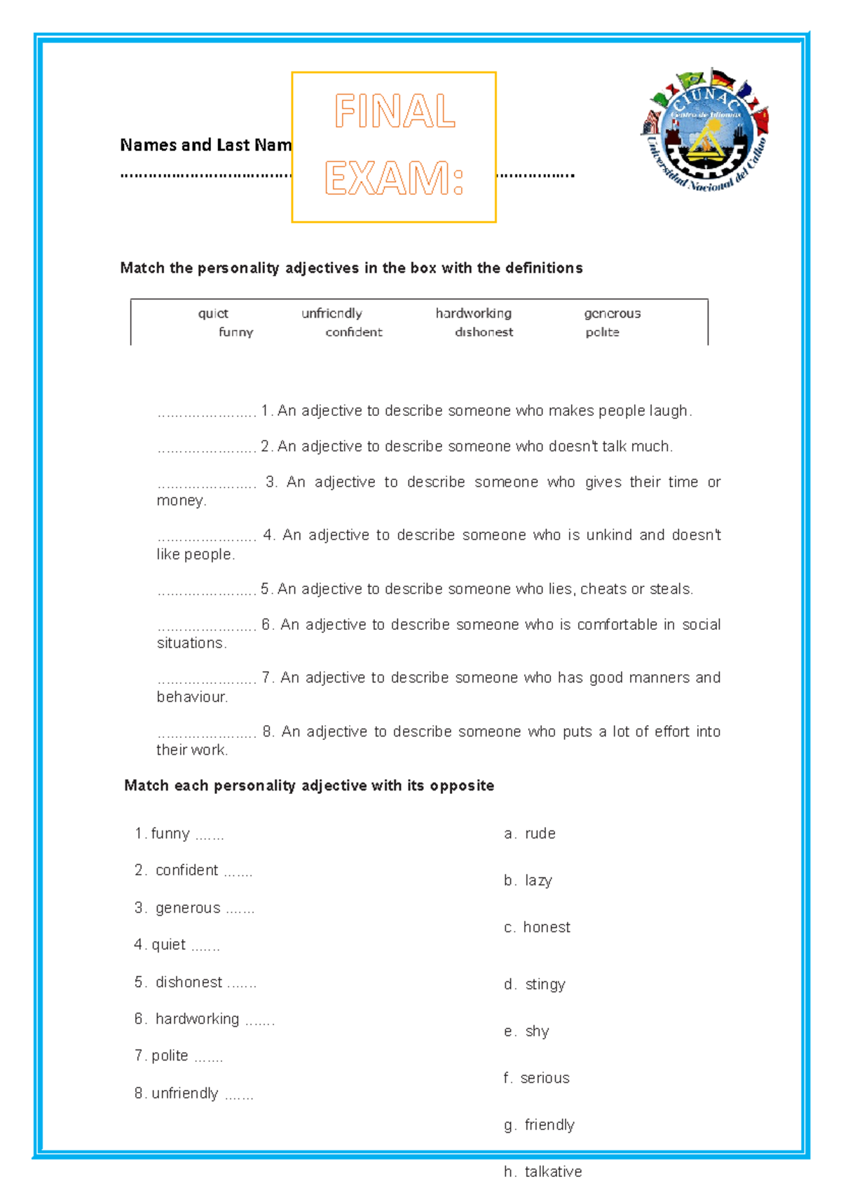 Final exam inter 5 - examen de años anteriores con la profesora ...