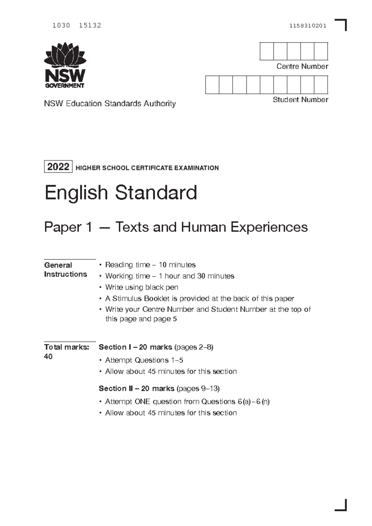 2022 hsc english standard p1 - ####### 1030 15132 1158310201 NSW ...