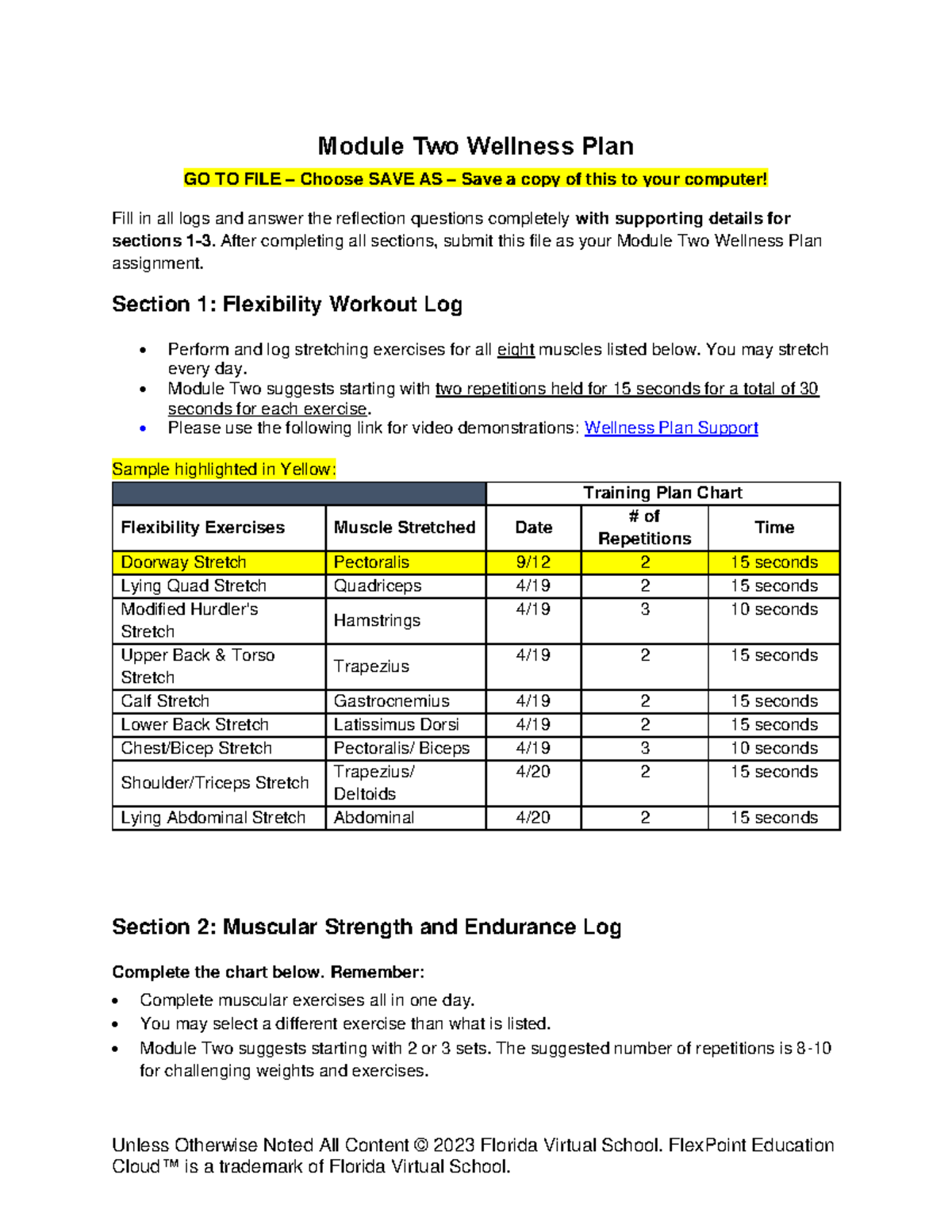 Module two wellness plan 1 - Unless Otherwise Noted All Content © 202 3 ...