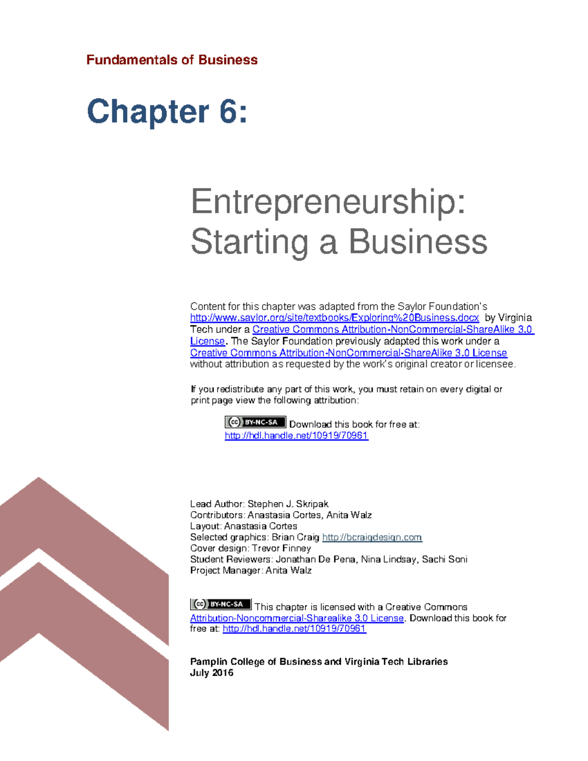 Chapter 6 Entrepreneurship - Starting a Business - ####### Fundamentals ...