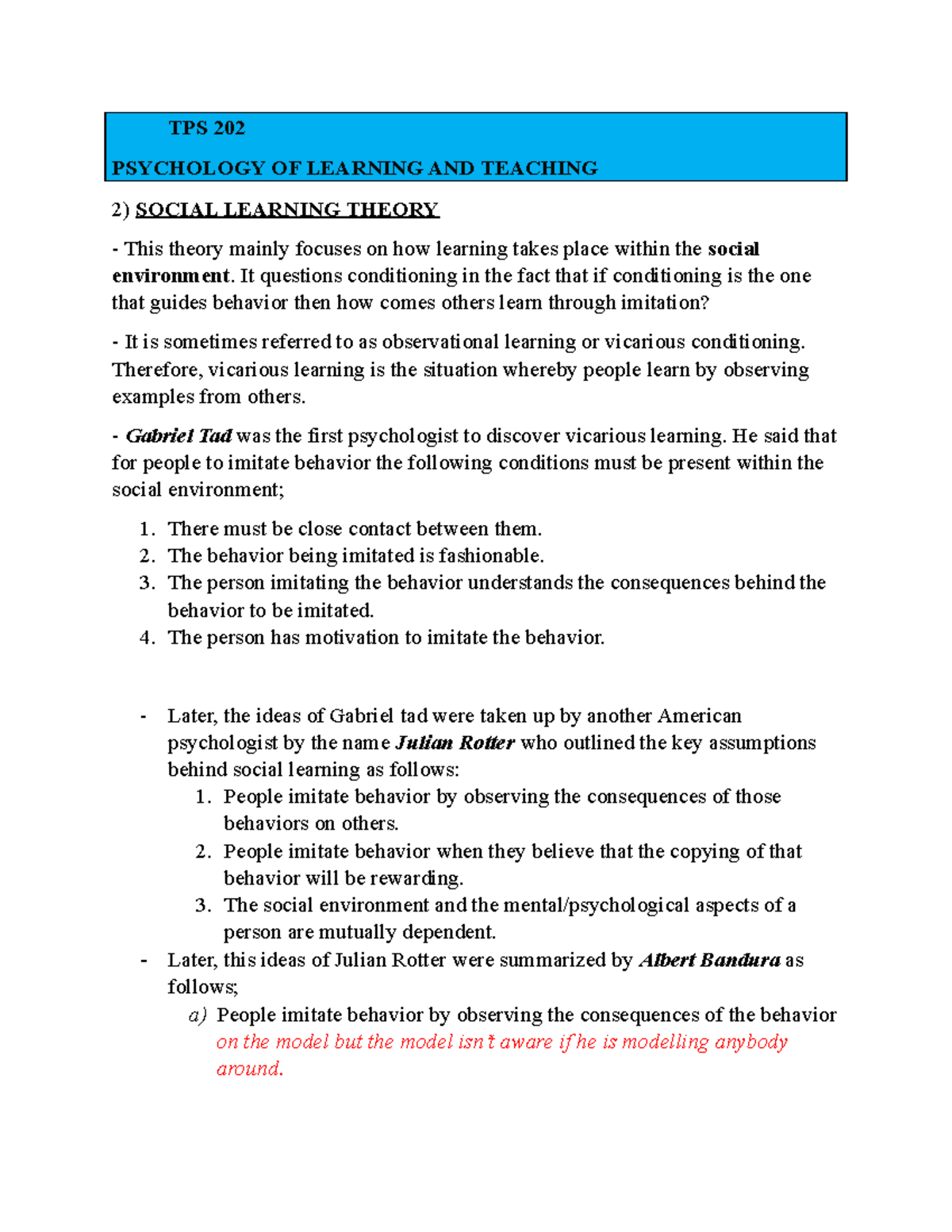 TPS 202- Psyhology OF Learning AND Teaching - TPS 202 PSYCHOLOGY OF ...