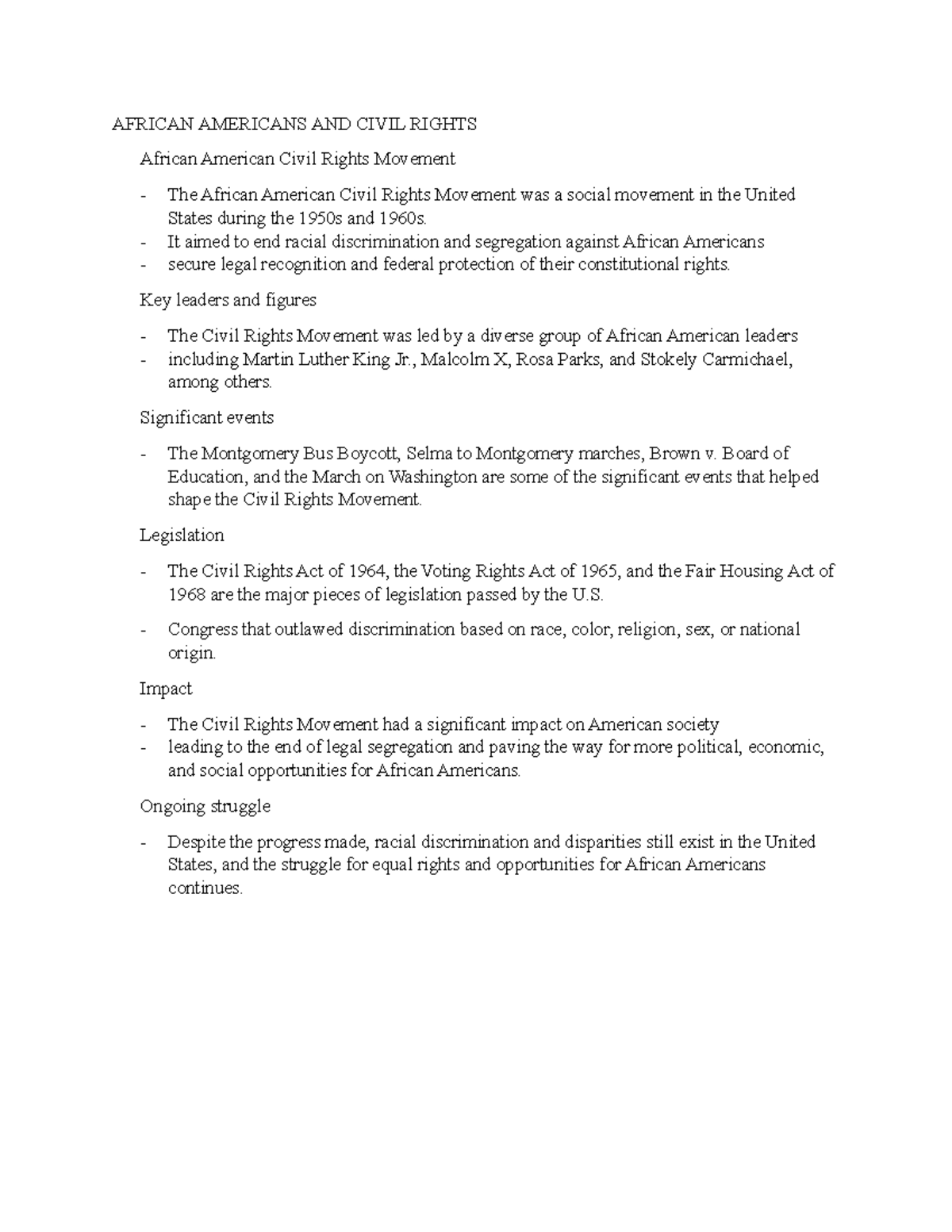 African Americans AND Civil Rights Notes 1 - AFRICAN AMERICANS AND ...