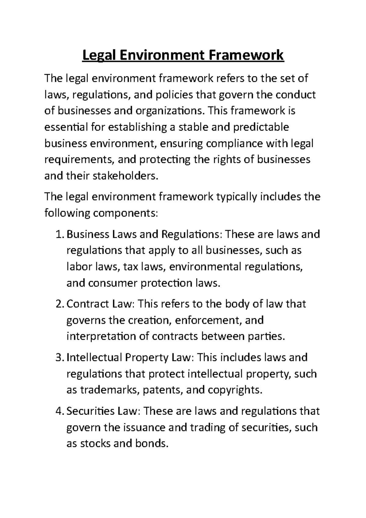 Legal Environment Framework - This framework is essential for ...