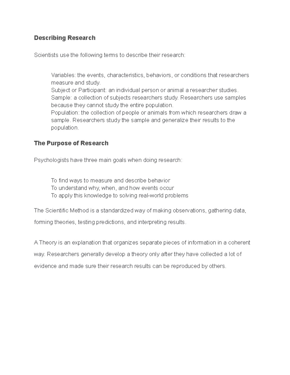 Psychology research - Describing Research Scientists use the following ...