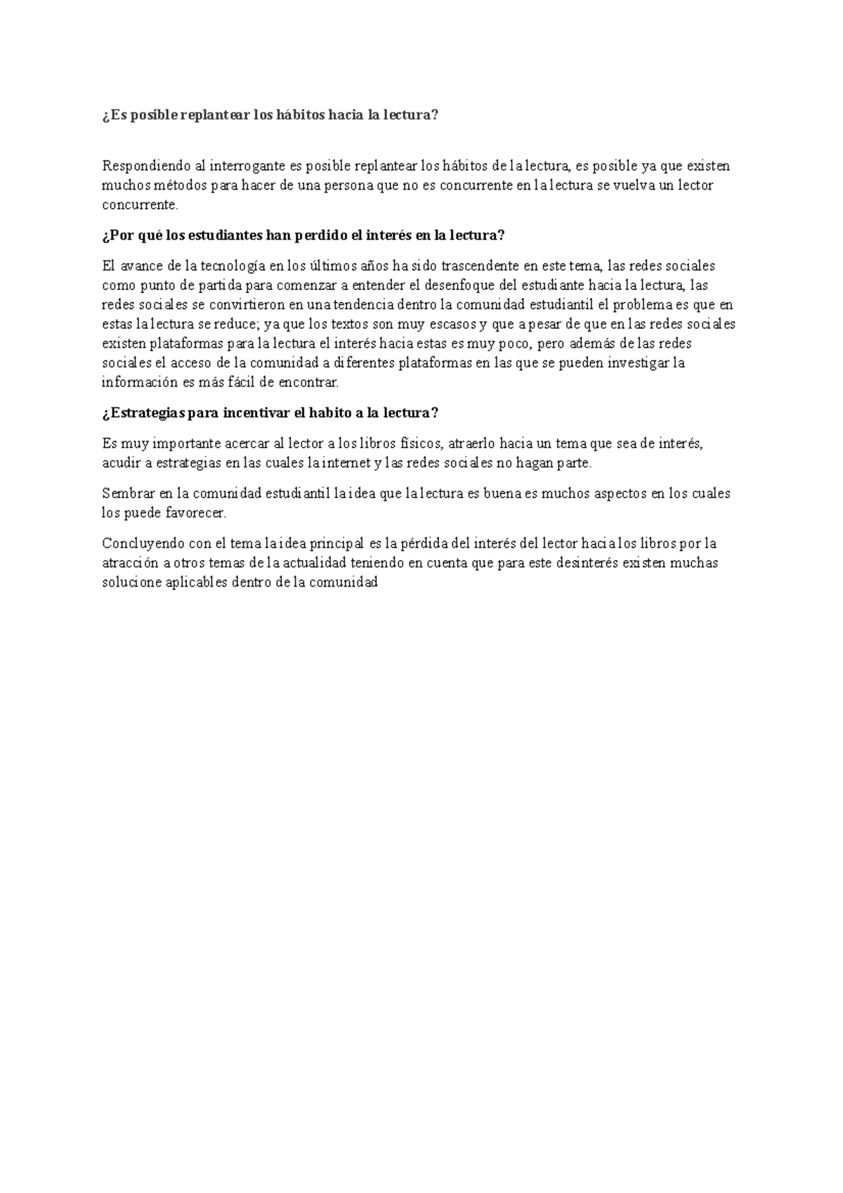 Foro - posible replantear los hacia la lectura? Respondiendo al ...