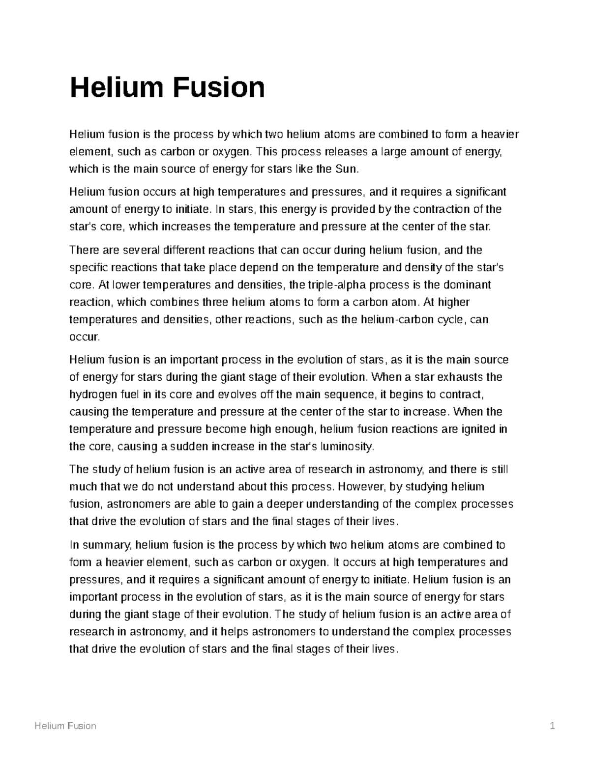 Helium Fusion - Notes - Helium Fusion 1 Helium Fusion Helium fusion is ...