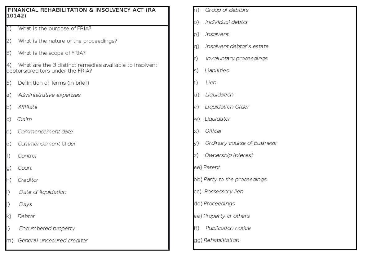 Financial Rehabilitation - 10142)FINANCIAL REHABILITATION & INSOLVENCY ...