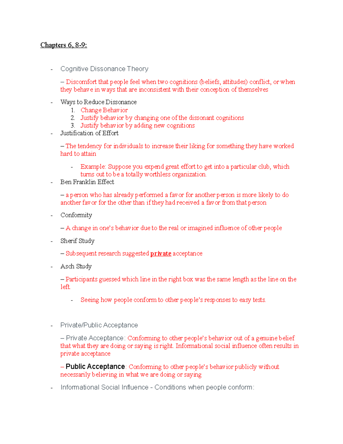 Exam #2 Study Guide - Chapters 6, 8-9: Cognitive Dissonance Theory ...