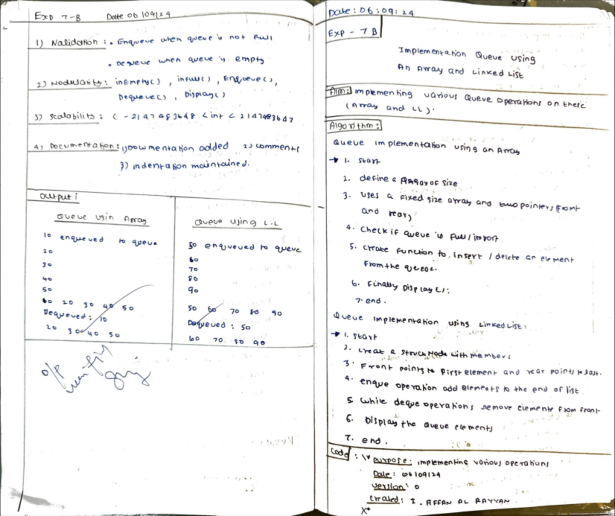 DSA Exp - 8 - Exp 8 - Exp Date 00 109124 Date : 06:09:24 Exp 7B 1) Nalidation : Enqueue when ...