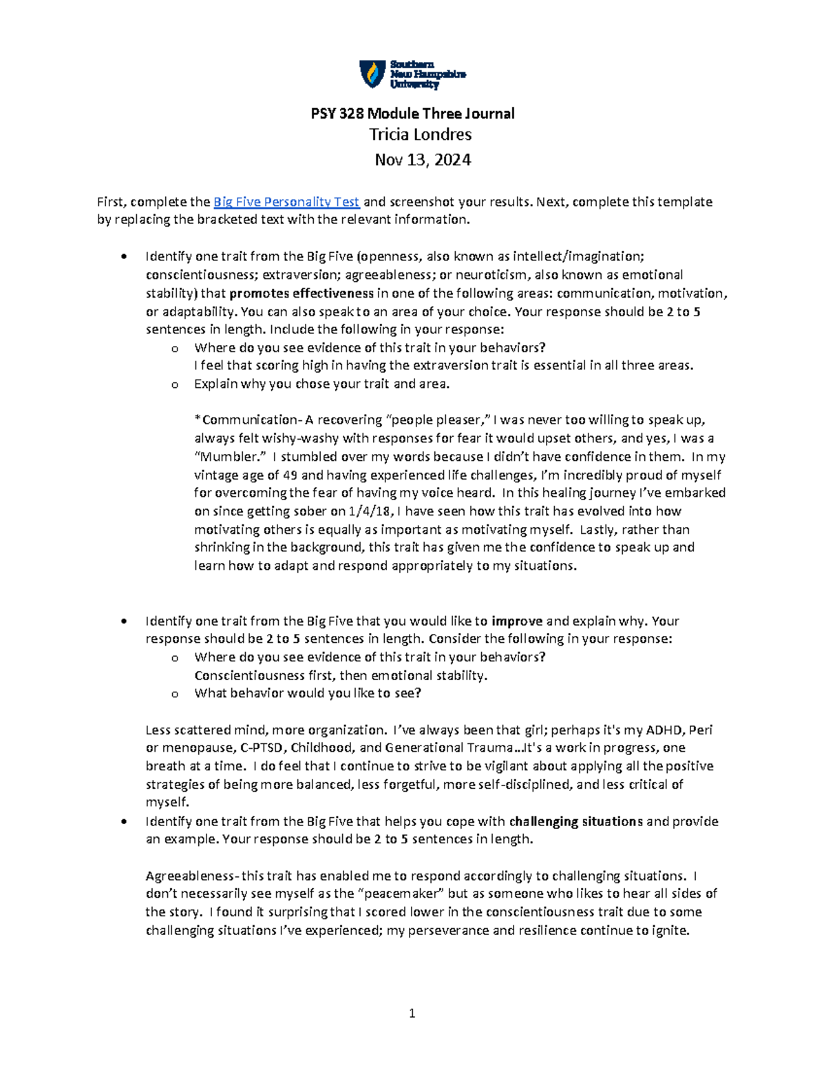 PSY 328 Module Three Journal Response Tricia Londres - PSY 328 Module ...