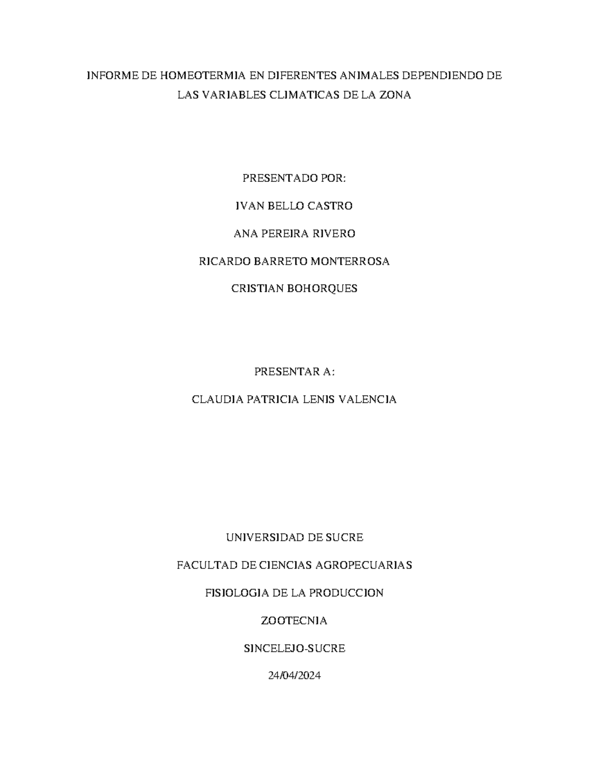 Informe DE Homeotermia EN Diferentes Animales Dependiendo DE LAS ...