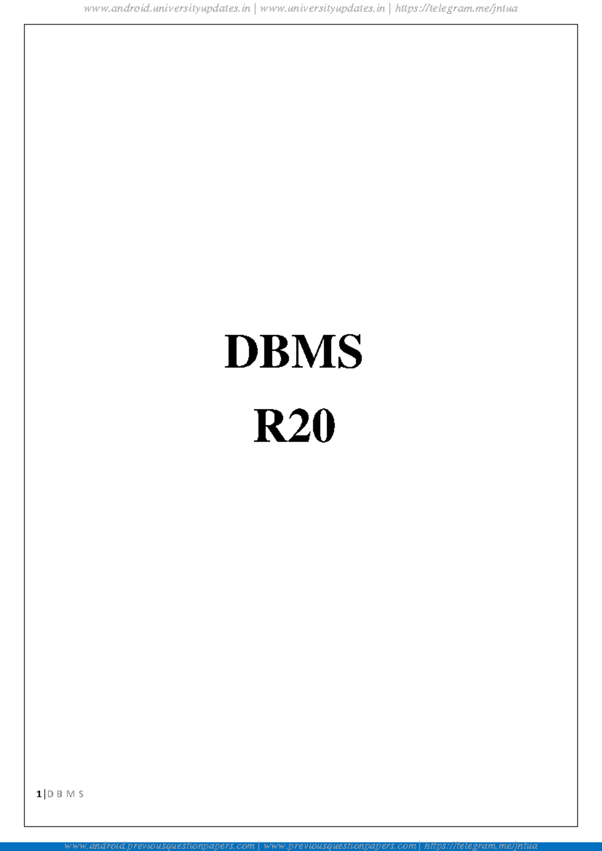 Jntua Database Management Systems Notes - R20 - 1 |D B M S SRET ...