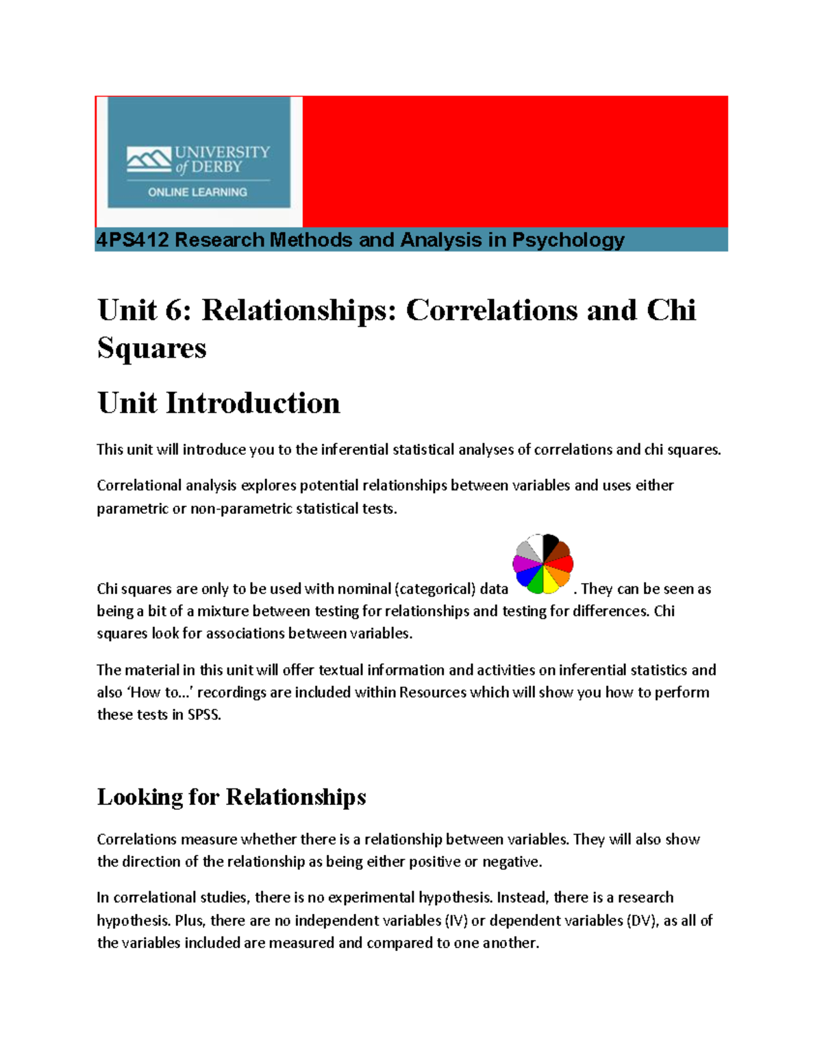 Unit 6 Relationships - 4PS412 Research Methods and Analysis in ...