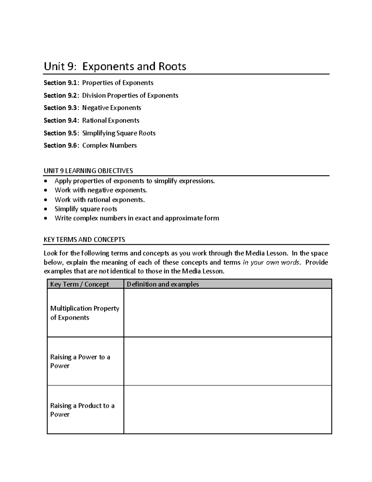 MAT114Workbook Foundations 1 UNIT9 - Unit 9: Exponents and Roots ...