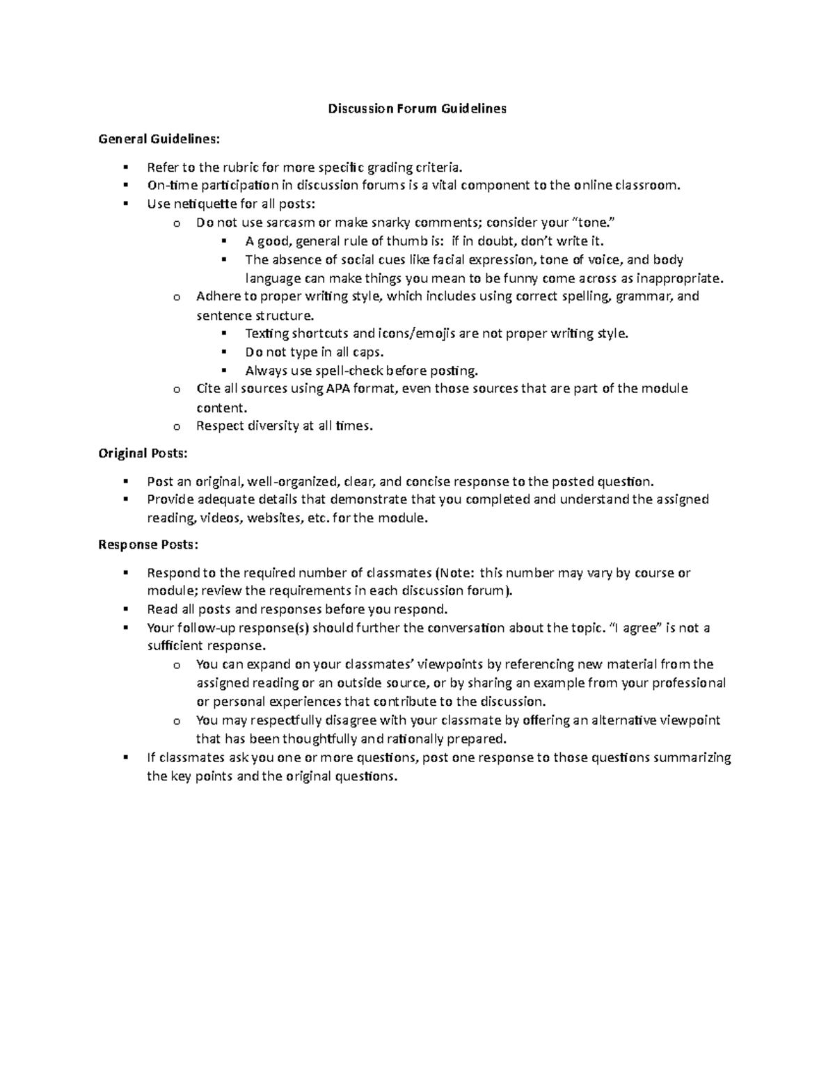 Discussion Forum Guidelines - Discussion Forum Guidelines General ...